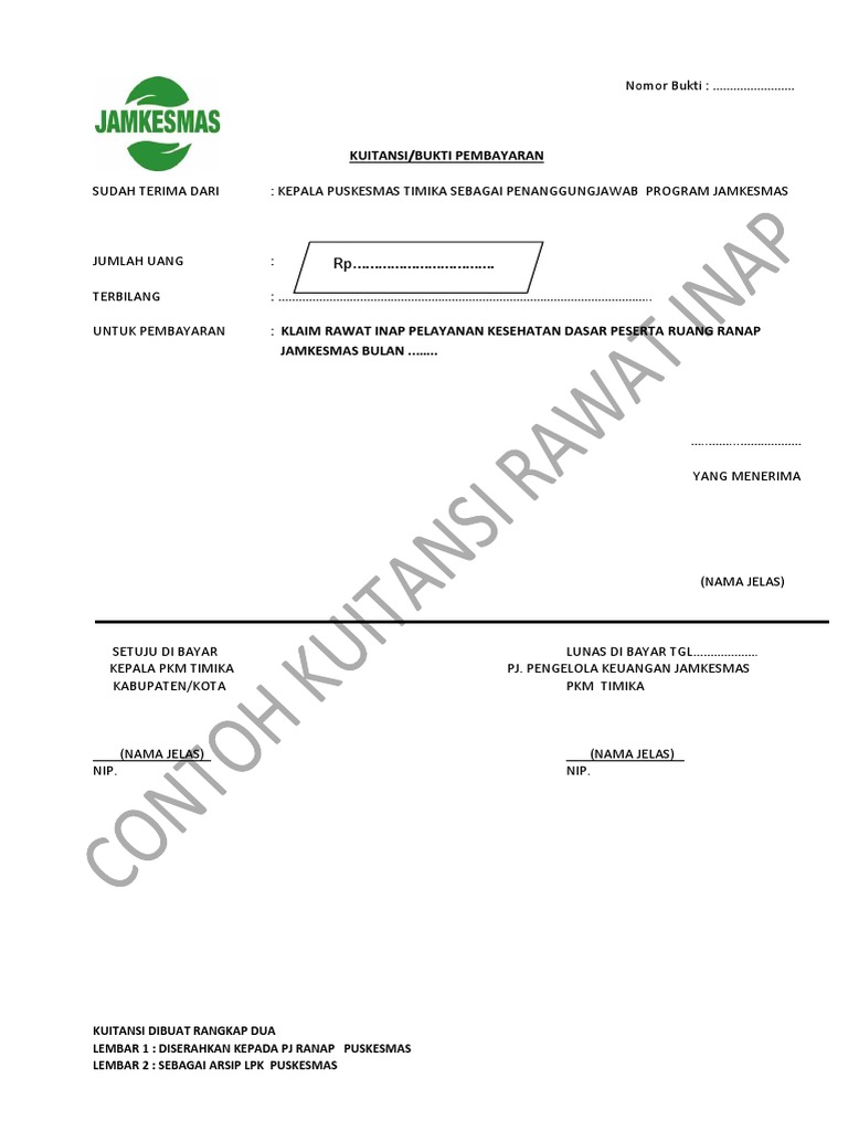 Kuitansi Rawat Inap PKM | PDF