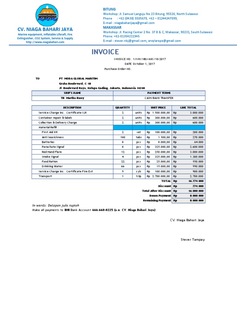 Invoice for Marine Equipment Services | PDF | Transport