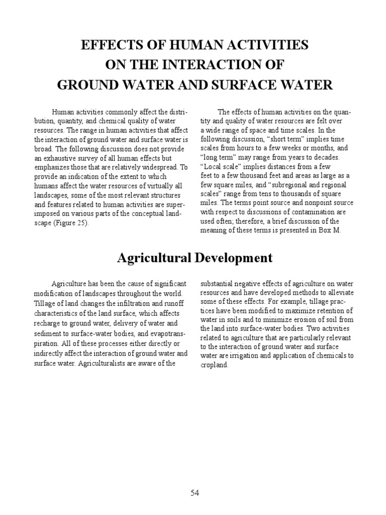 Effects of Human Activities On The Interaction of Ground Water and ...