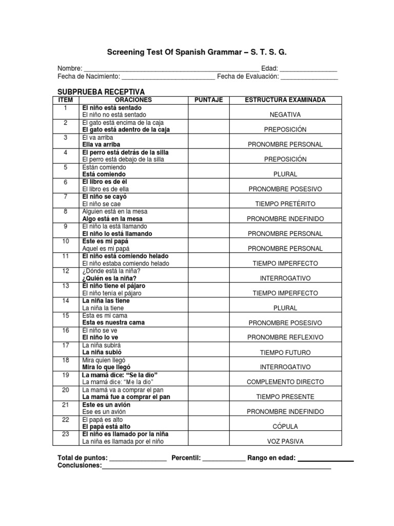 Protocolo STSG | Pronombre | Sintaxis