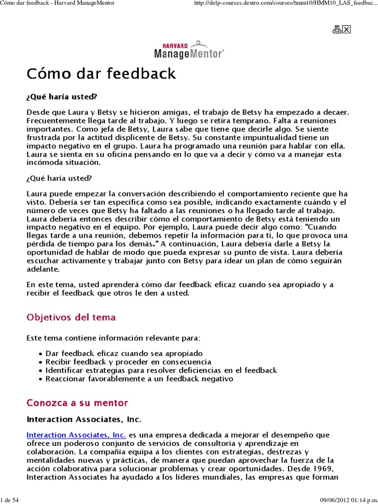 Como Dar Feedback Harvard ManageMentor | Descargar gratis PDF | Realimentación | Evaluación
