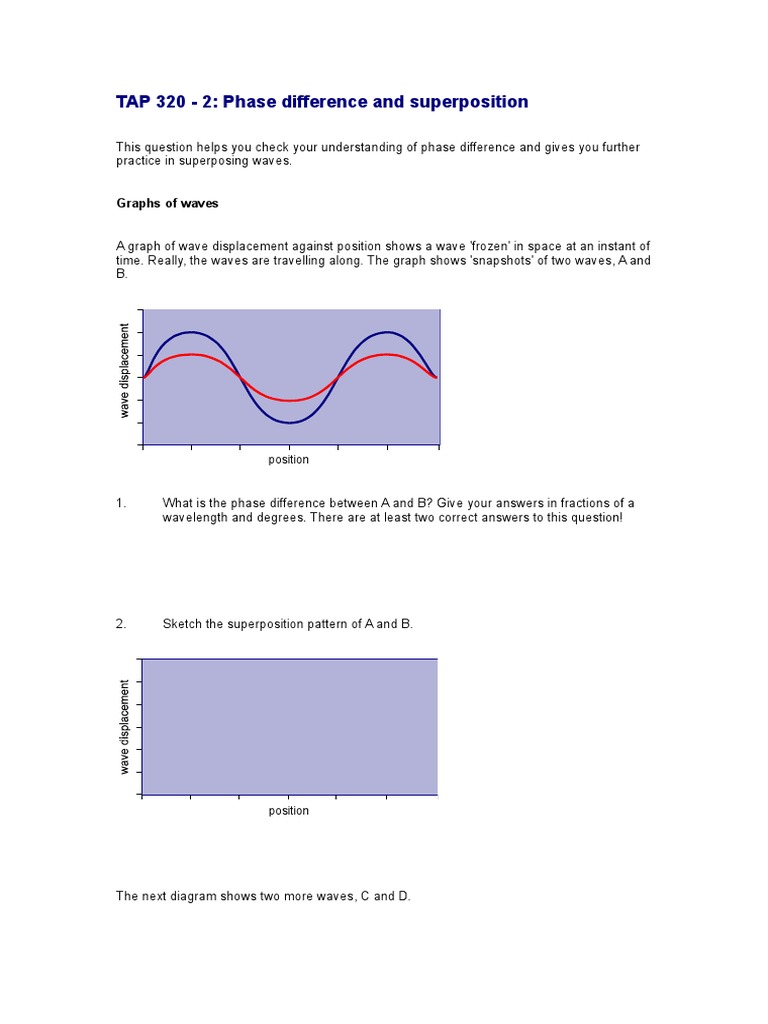 TAP 320 - 2: Phase Difference and Superposition: Graphs of Waves | PDF