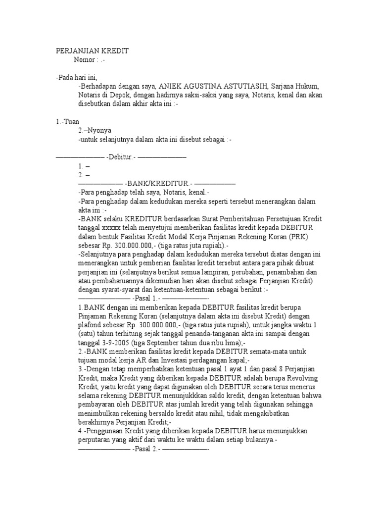 Draft Perjanjian Kredit Bawah Tangan | PDF