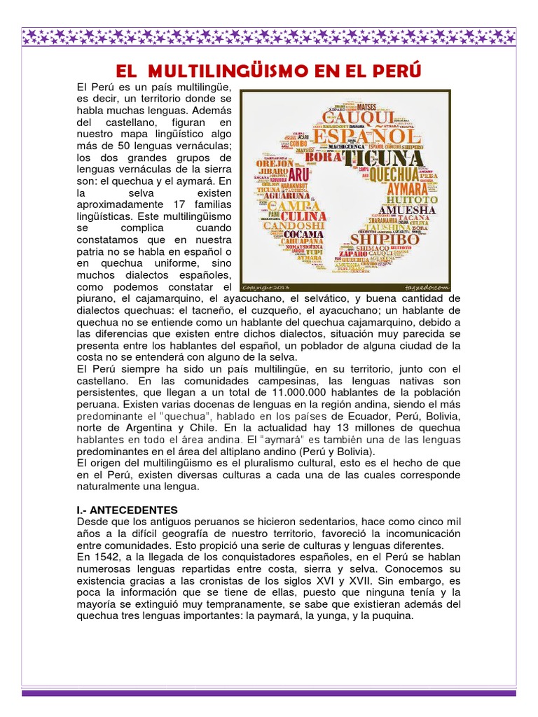 El Multilinguismo en El Peru | PDF | Dialecto | Pueblos Indígenas de las Américas