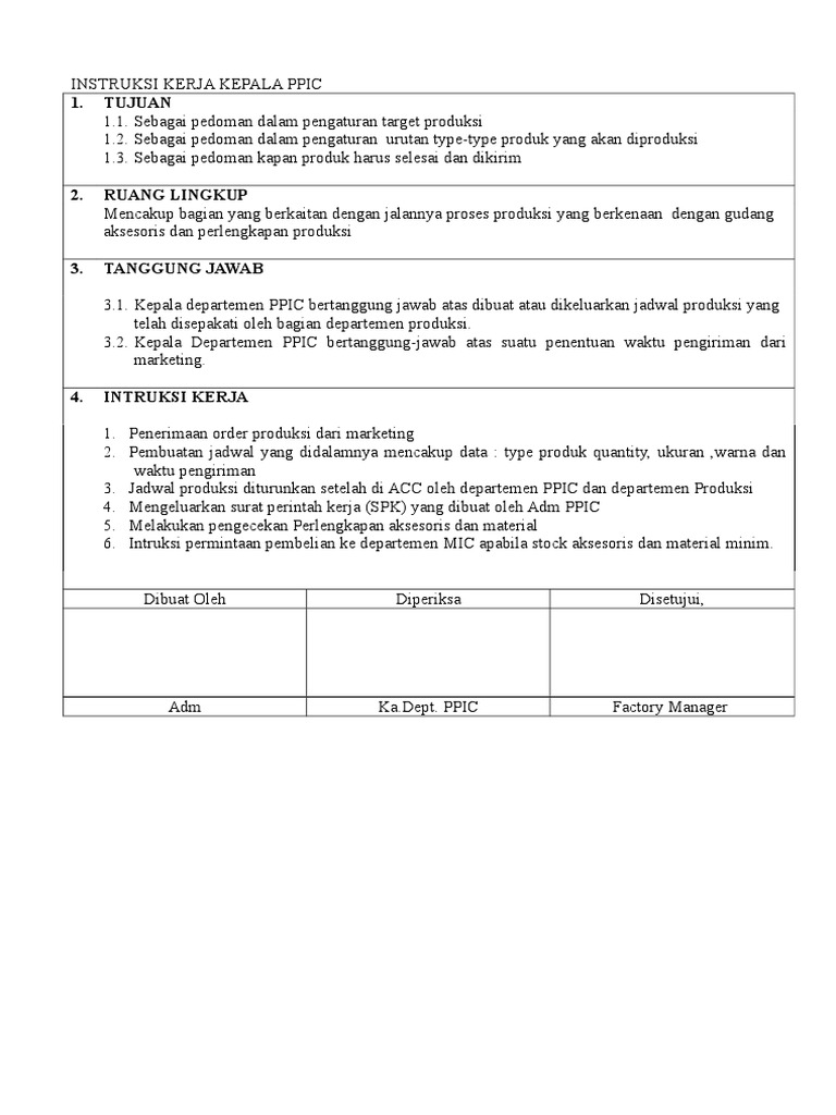 CONTOH INSTRUKSI KERJA PPIC.doc