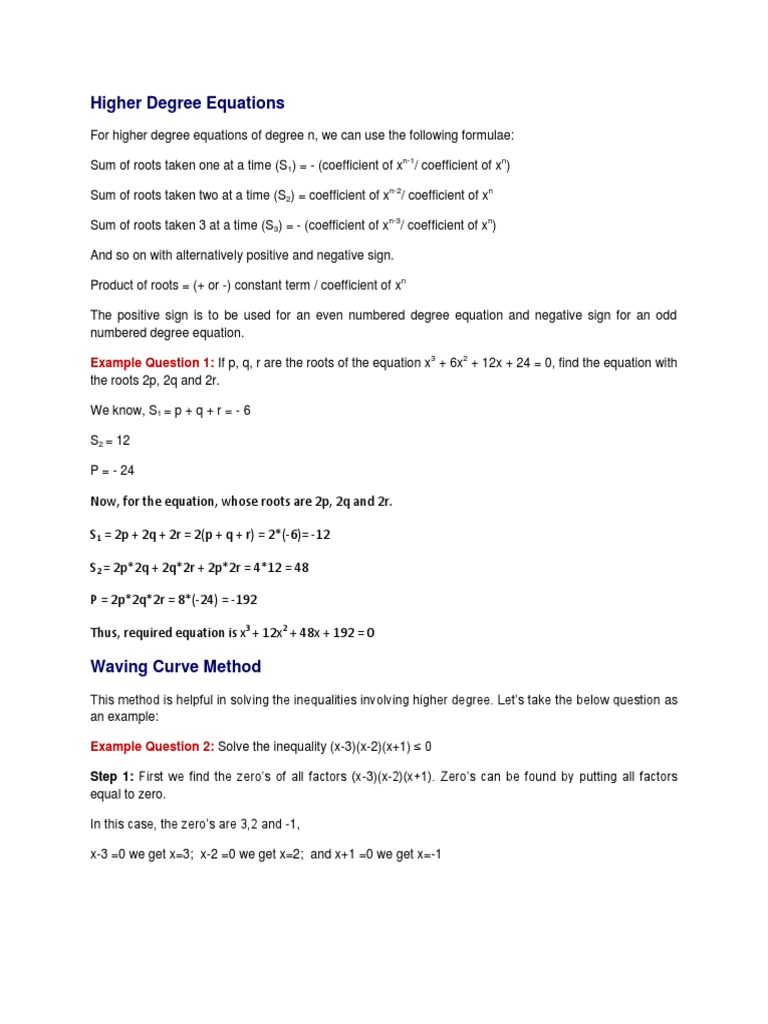 Higher Degree Equations Waving Curve Method | PDF | Equations ...