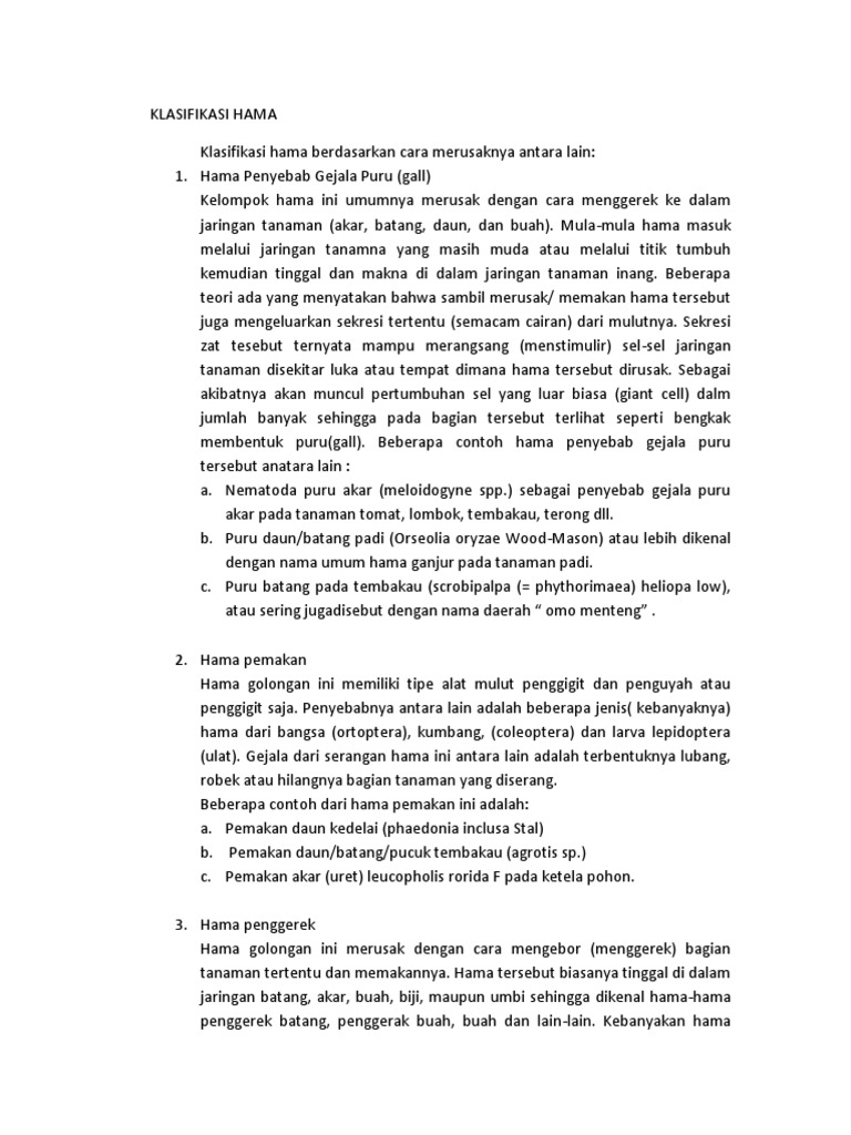 Klasifikasi Hama Berdasarkan Cara Merusak | PDF