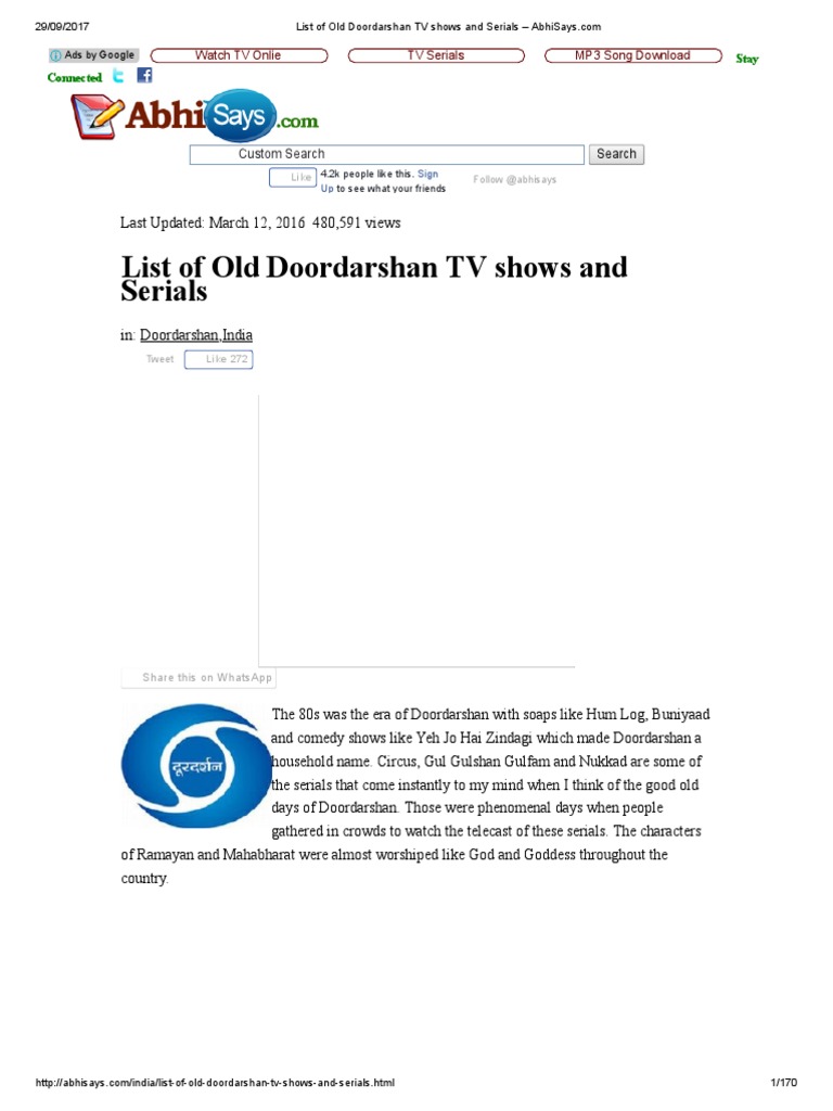 Top 40 Old Doordarshan TV Shows | PDF