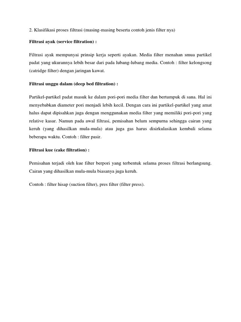 Klasifikasi dan Contoh Filter Filtrasi | PDF