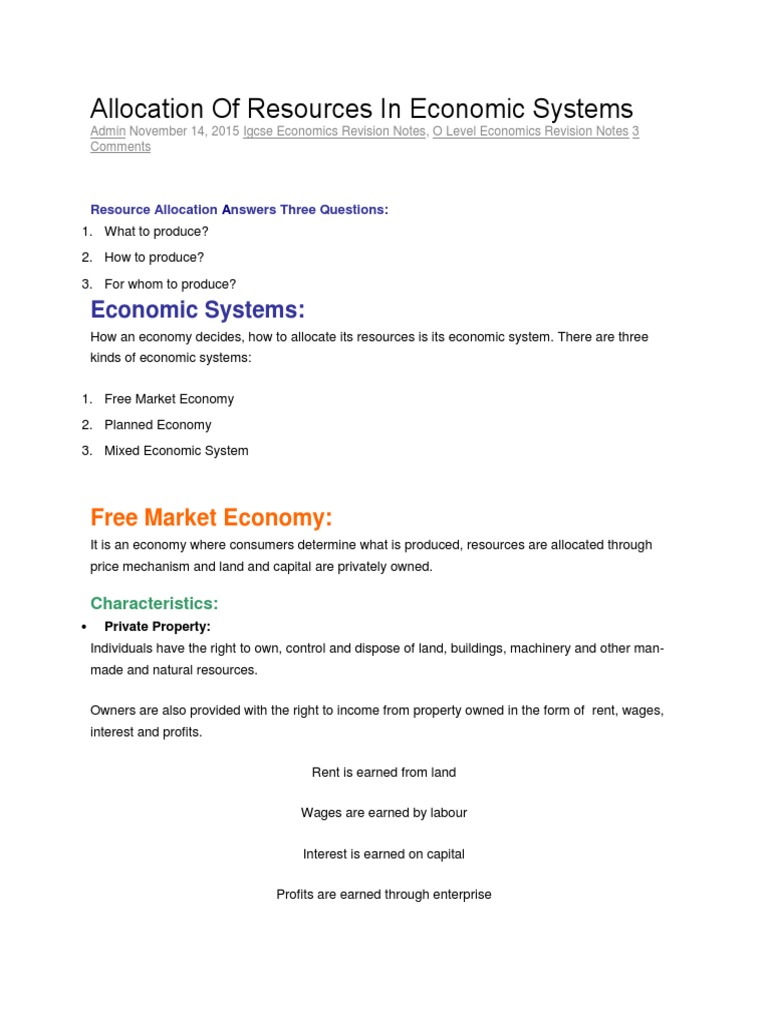 Resource Allocation in Economic Systems | PDF | Free Market | Economic ...