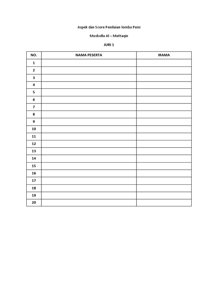 Aspek Dan Score Penilaian Lomba Hafalan Juz | PDF