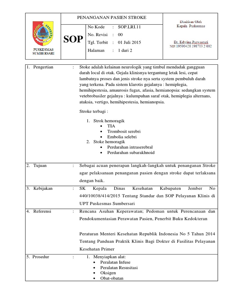 Penanganan Pasien Stroke: SOP Terperinci | PDF | Sains & Matematika