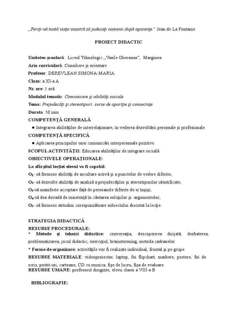 Prejudecati Si Stereotipuri | PDF