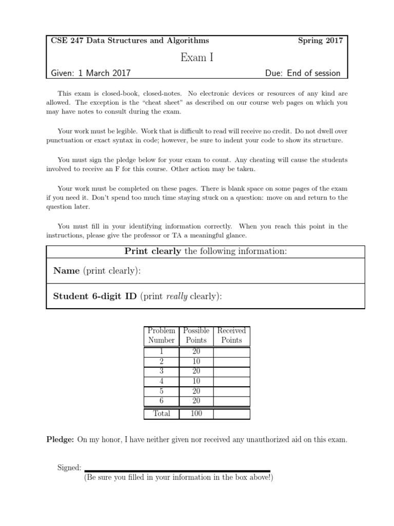 CSE 247 Data Structures and Algorithms EXAM1 SPRING 2016 | PDF | Array Data Structure ...