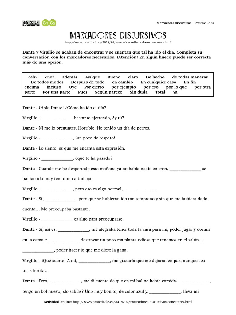 Ficha Marcadores Discursivos | PDF | Dante Alighieri | Ocio