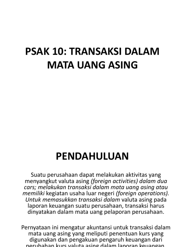 PSAK 10: Akuntansi Transaksi Valuta Asing | PDF | Pengelolaan Keuangan ...
