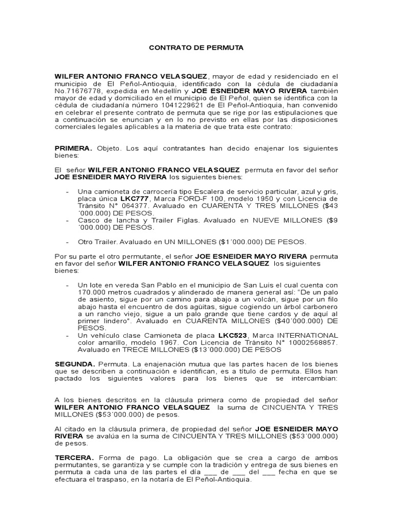 Contrato de Permuta Wilfer | Gobierno | Política