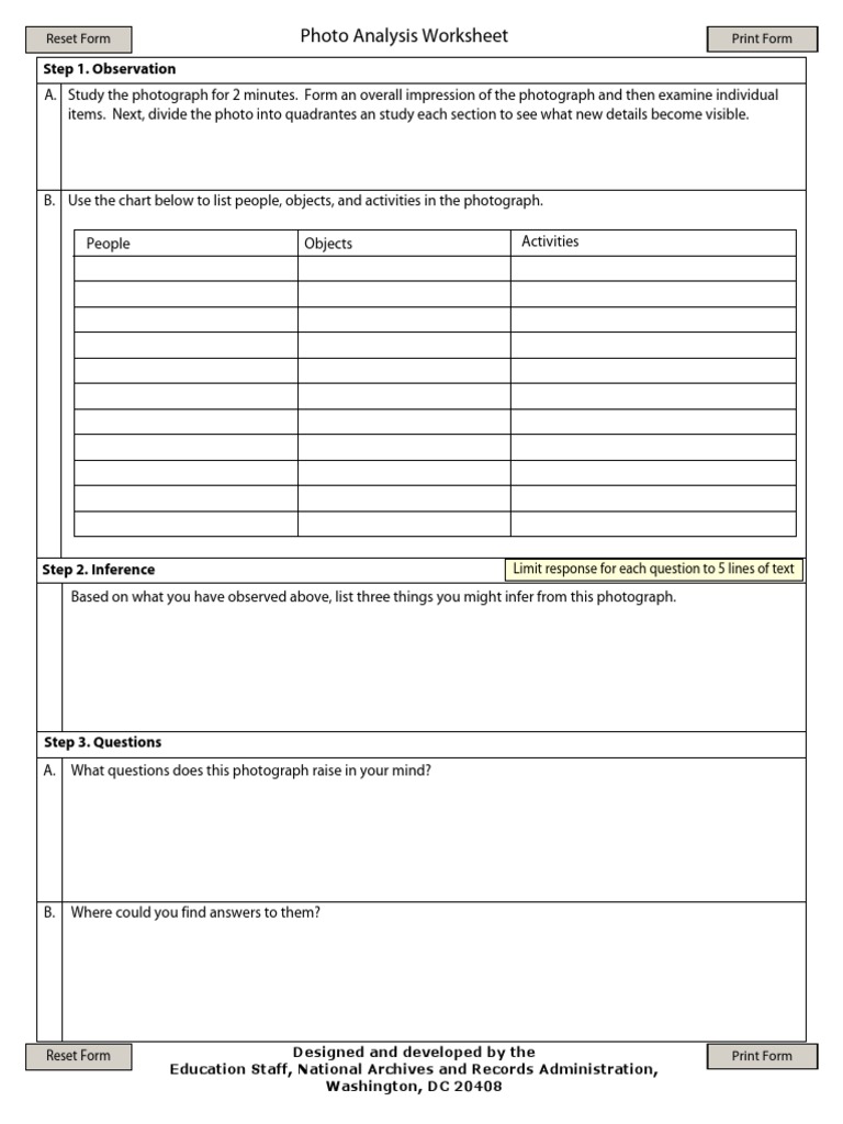 Photo Analysis Worksheet | PDF