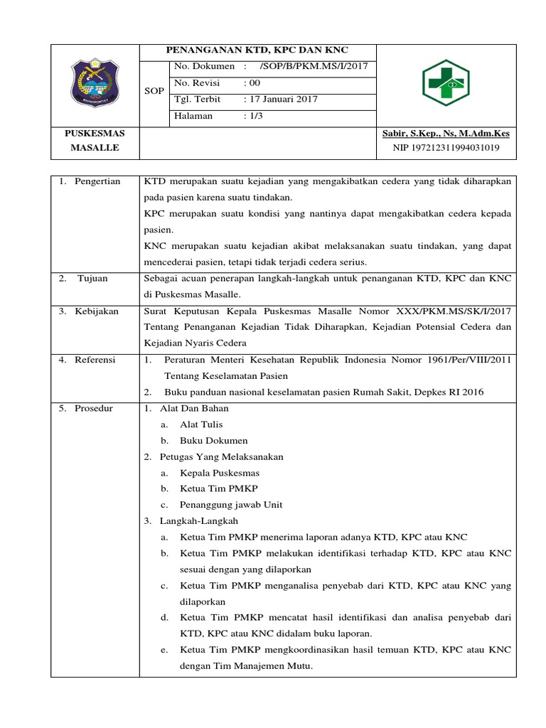 Sop KTD, KPC, KNC | PDF