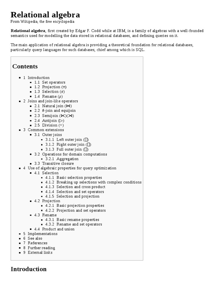 Relational Algebra | PDF | Relational Model | Data Model
