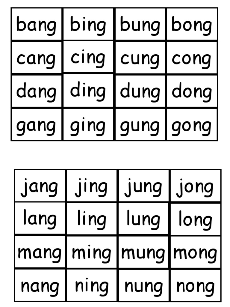 Bang Bing Bung Bong Cang Cing Cung Cong Dang Ding Dung Dong Gang Ging ...