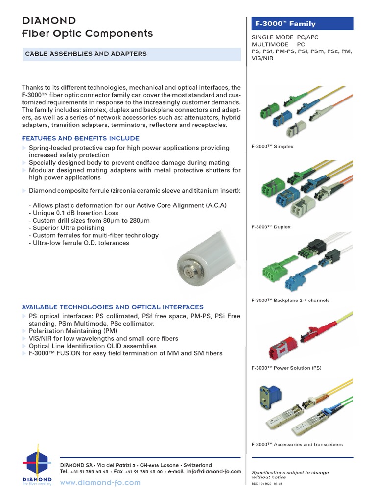 F-3000 Family Datasheet PDF | PDF | Optical Fiber | Electrical Connector