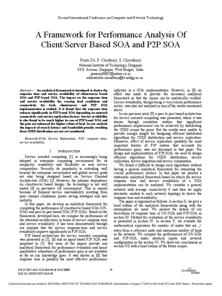 A Framework For Performance Analysis of Client/Server Based SOA and P2P ...