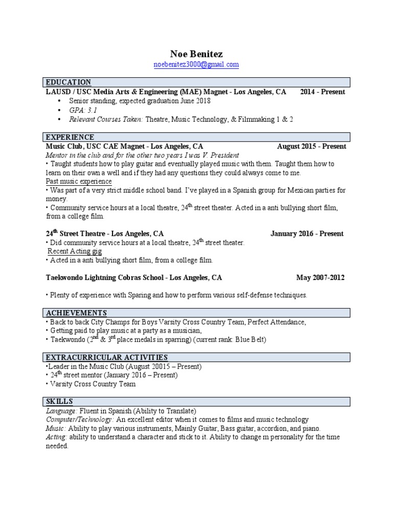 Noe Benitez Resume | PDF