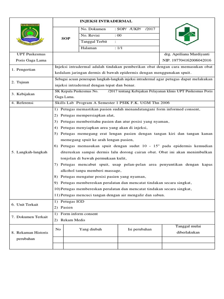 7.2.1.c.2 Revisi SOP Injeksi Intradermal | PDF | Kesehatan Holistik