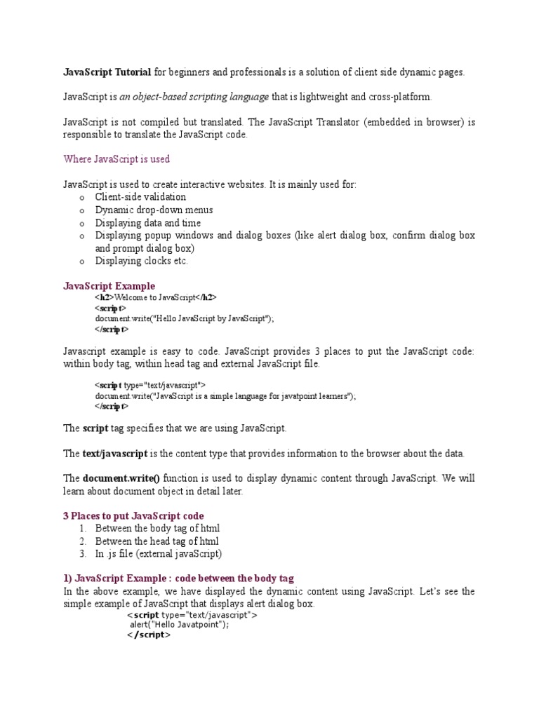 Javascript Tutorial Learn Js Basics Objects Arrays Functions Pdf Document Object Model 7113