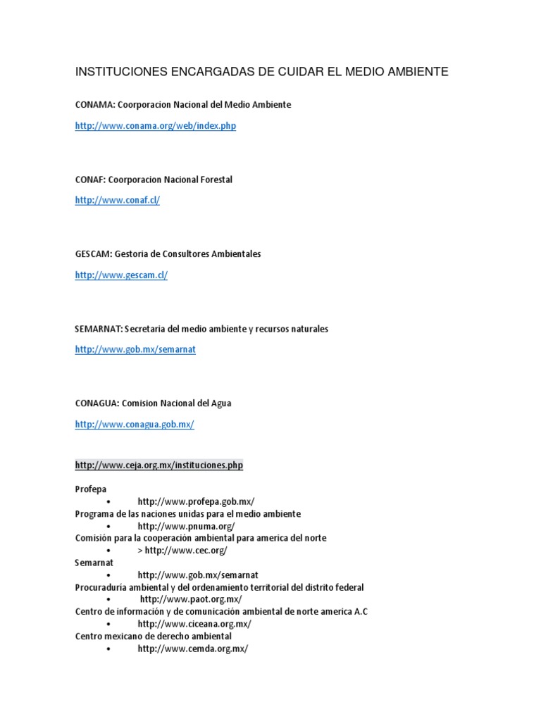 Instituciones Encargadas de Cuidar El Medio Ambiente | PDF | Movimiento ...