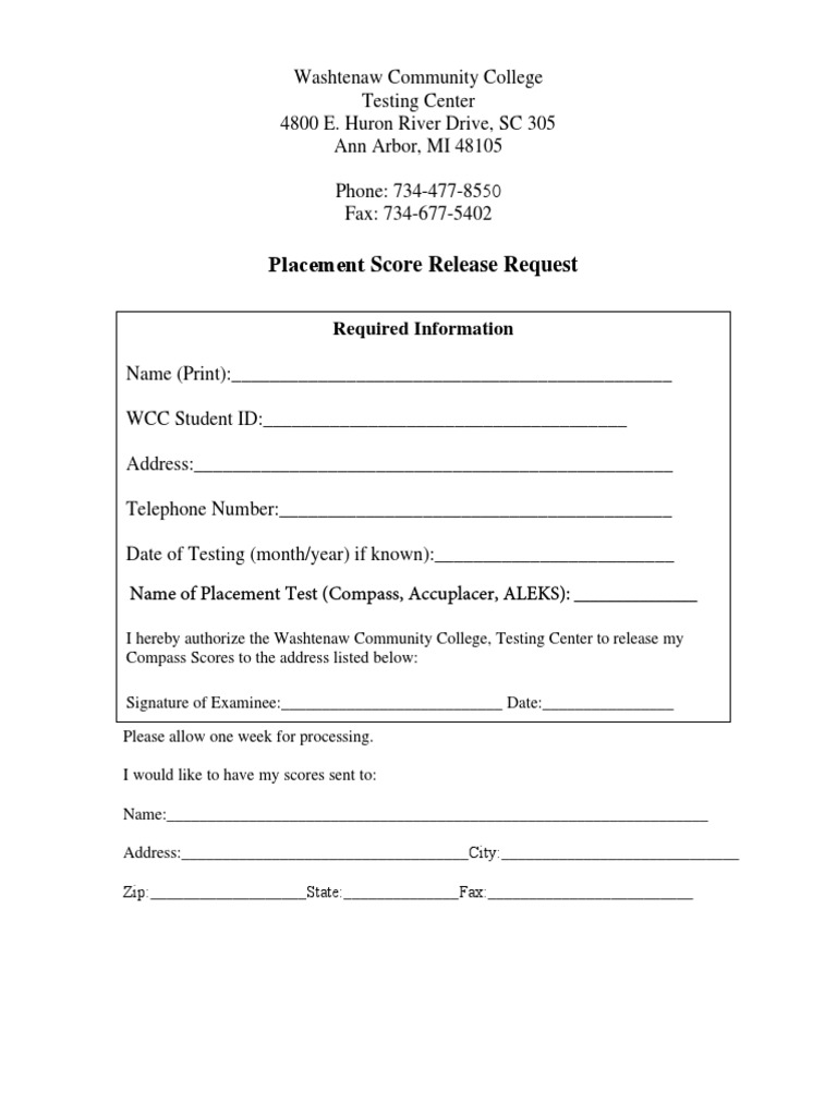 WCC Placement Score Release Form | PDF | Career & Growth | Computers