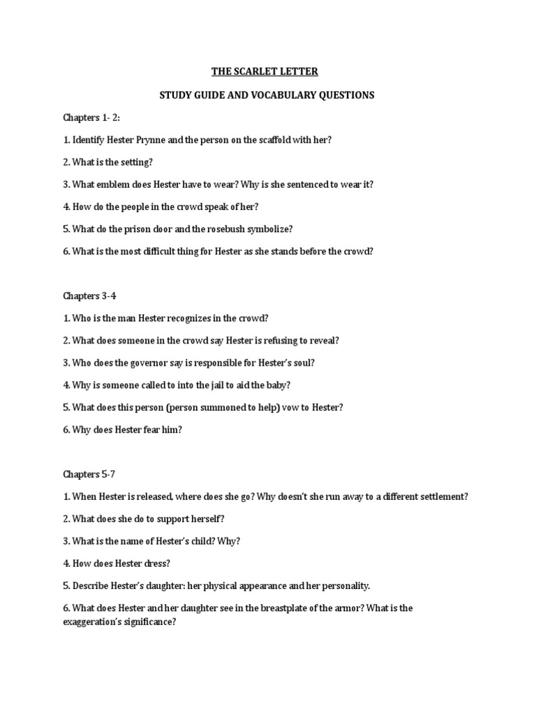 Scarlet Letter Study Guide & Questions | PDF | The Scarlet Letter