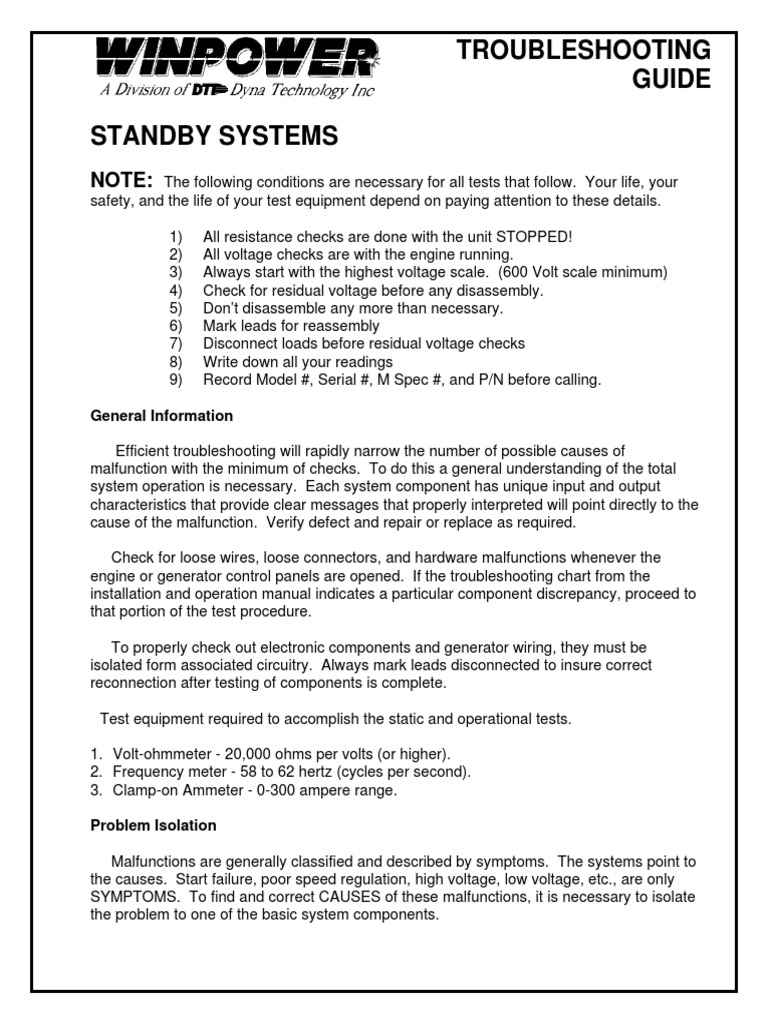 Winpower Standby Troubleshooting Guide | Download Free PDF | Electric ...