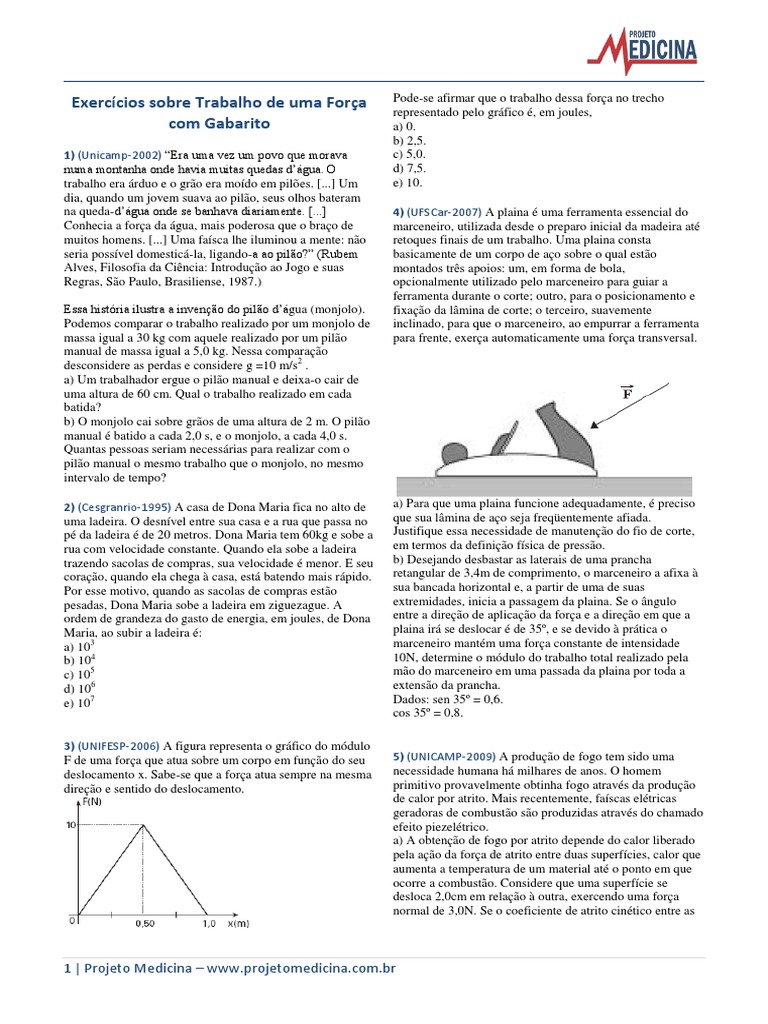 Fisica Dinamica Trabalho de Uma Forca Exercicios PDF | PDF | Atrito | Força Fisica Dinamica Trabalho de Uma Forca Exercicios PDF | PDF | Atrito | Força