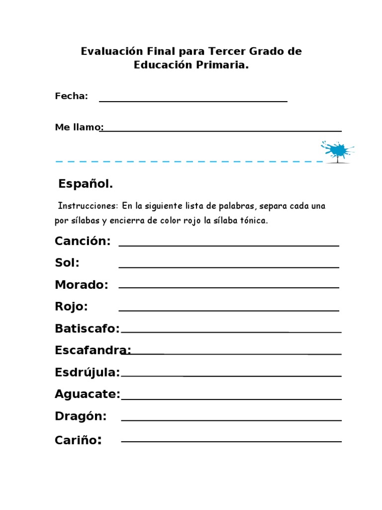 Evaluación Final para Tercer Grado de Educación Primaria