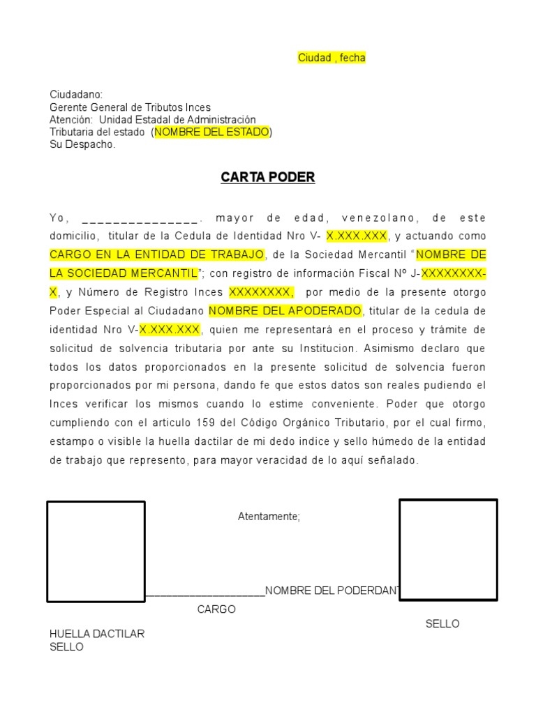 Carta Poder Inces | PDF | Gobierno