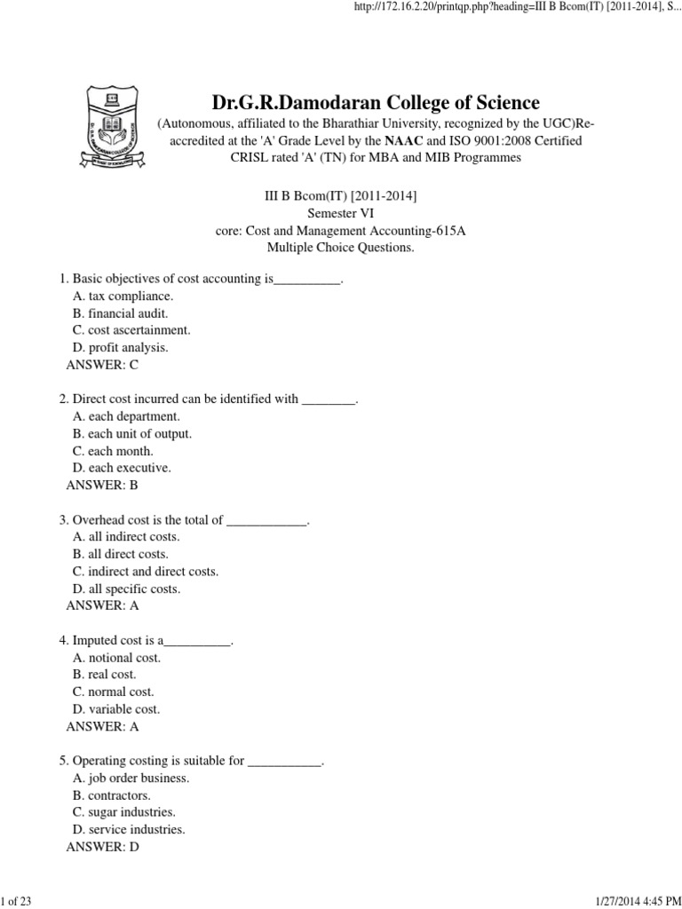 150 Mcqs Cost Accounting PDF | PDF