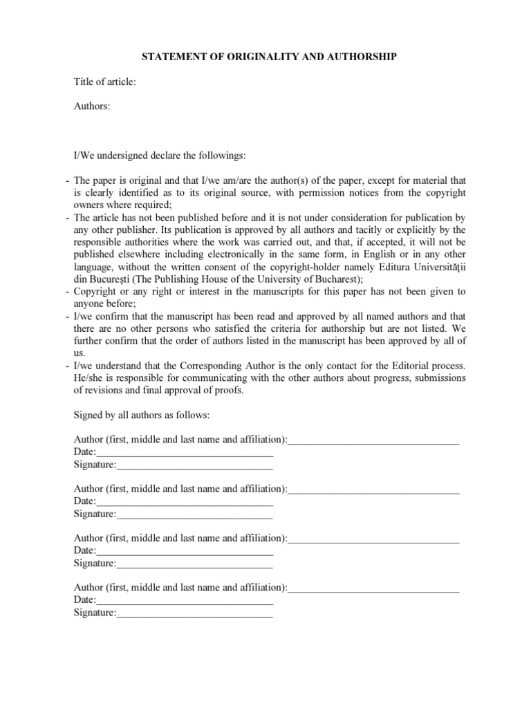 Statement of Originality and Authorship | PDF