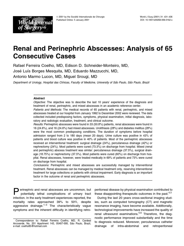 Renal and Perinephric Abscesses: Analysis of 65 Consecutive Cases | PDF ...