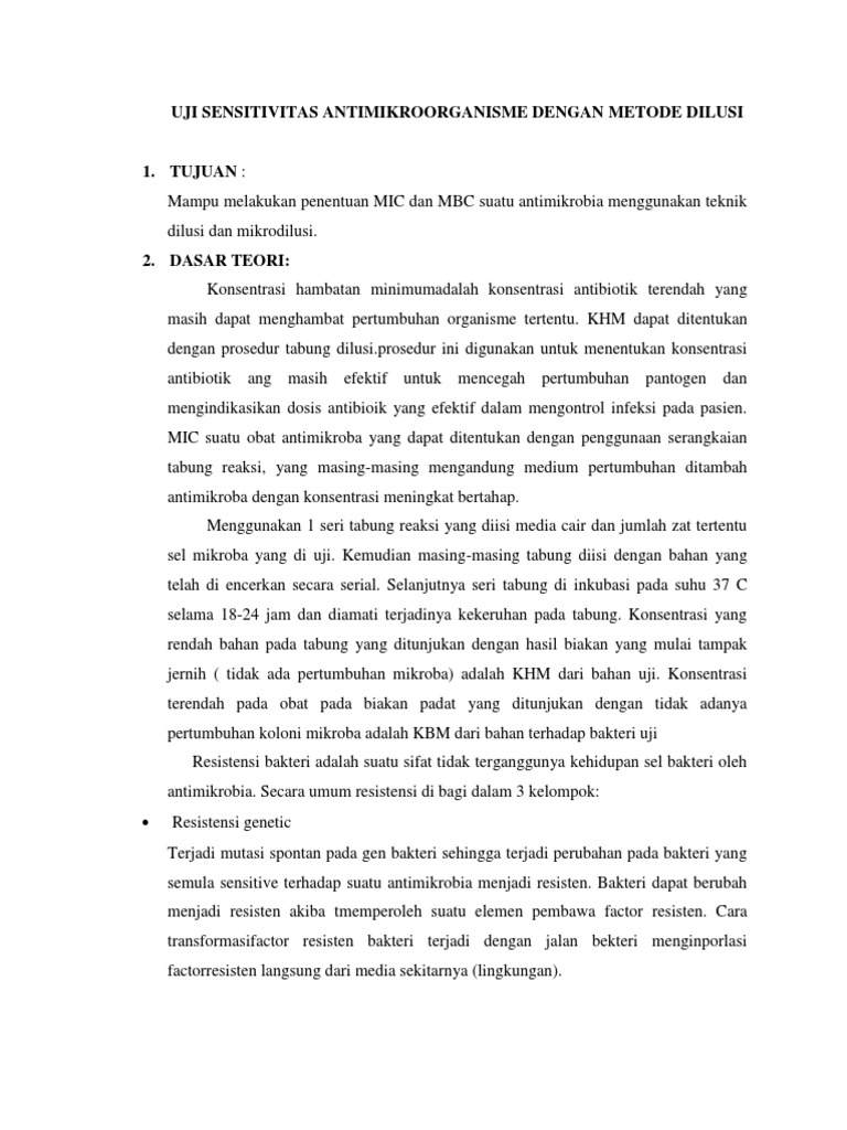 Uji Sensitivitas Antimikroorganisme Dengan Metode Dilusi | PDF