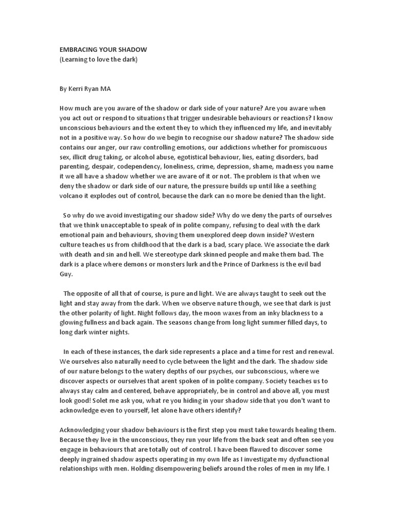 Embracing Your Shadow | PDF | Psychological Concepts | Behavioural Sciences
