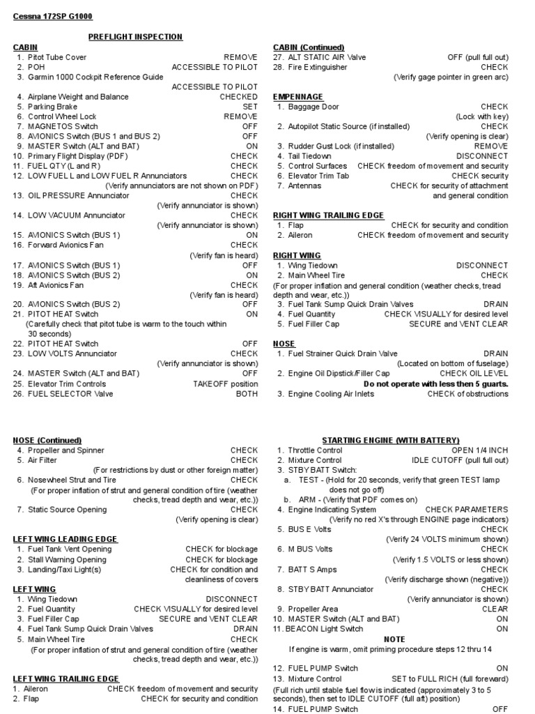danbury_flight_school_Cessna_172SP_G1000_checklist.xls | Flap ...