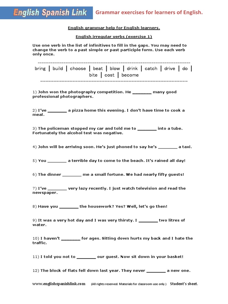 Irregular Verbs Exercise 1 PDF | PDF | Verb | Morphology