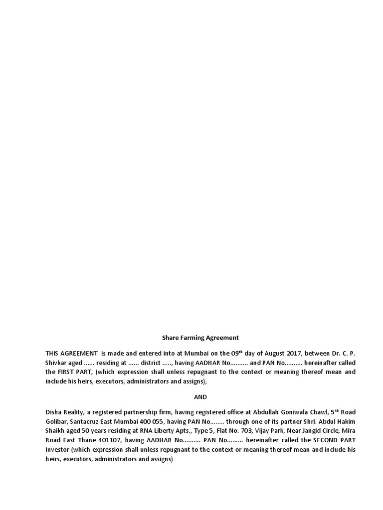 Share Farming Agreement | License | Law Of Agency