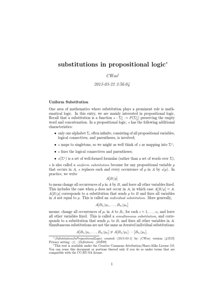 Substitutions in Propositional Logic | PDF | First Order Logic | Logical Consequence