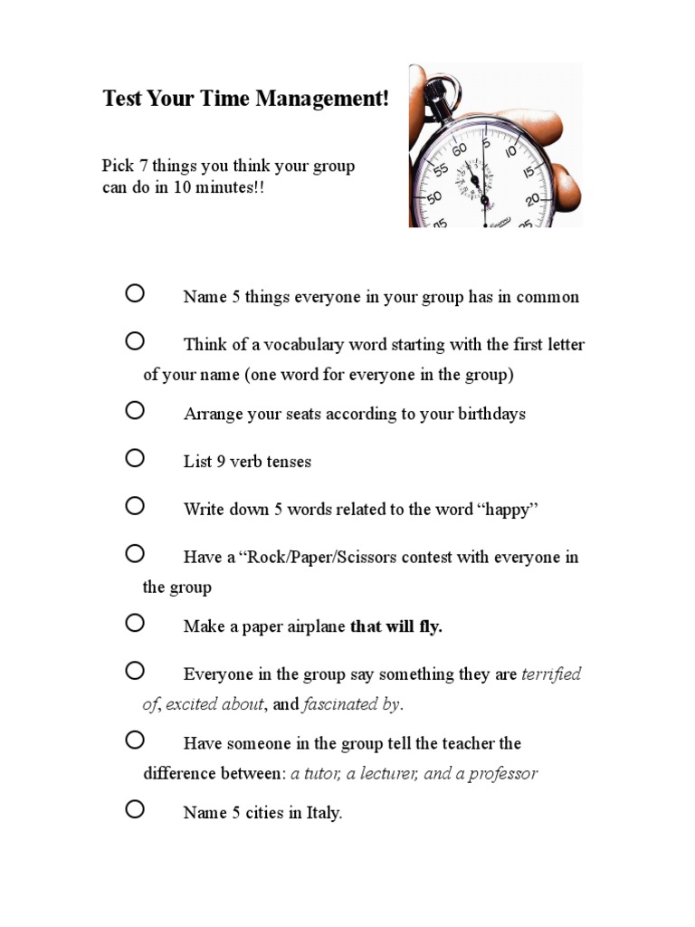 Test Your Time Management Skills in 10 Minutes | PDF