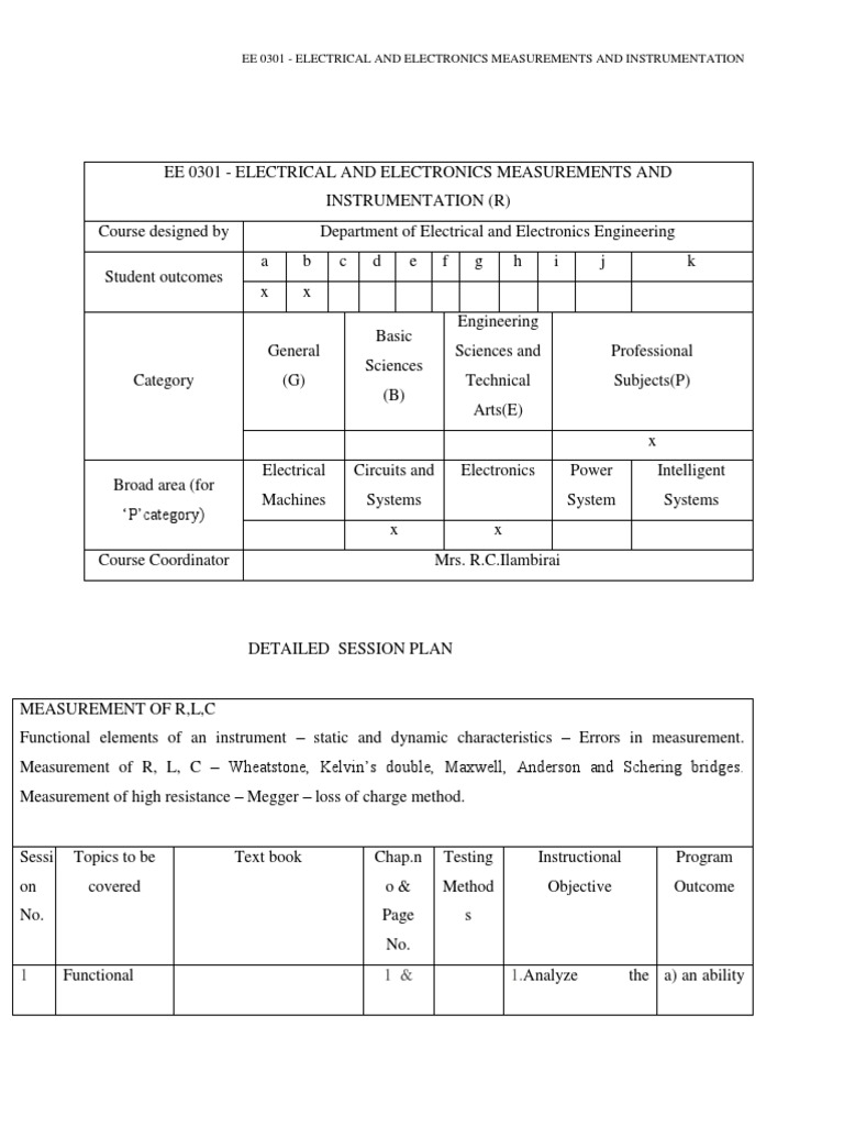 Ee0301 Electrical and Electronics Measurements PDF | PDF | Measuring ...