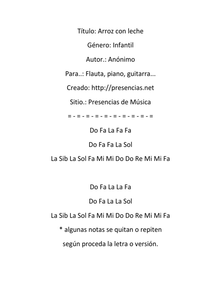 Notas Musicales de Canciones Infantiles | PDF | Artes del Lenguaje y ...