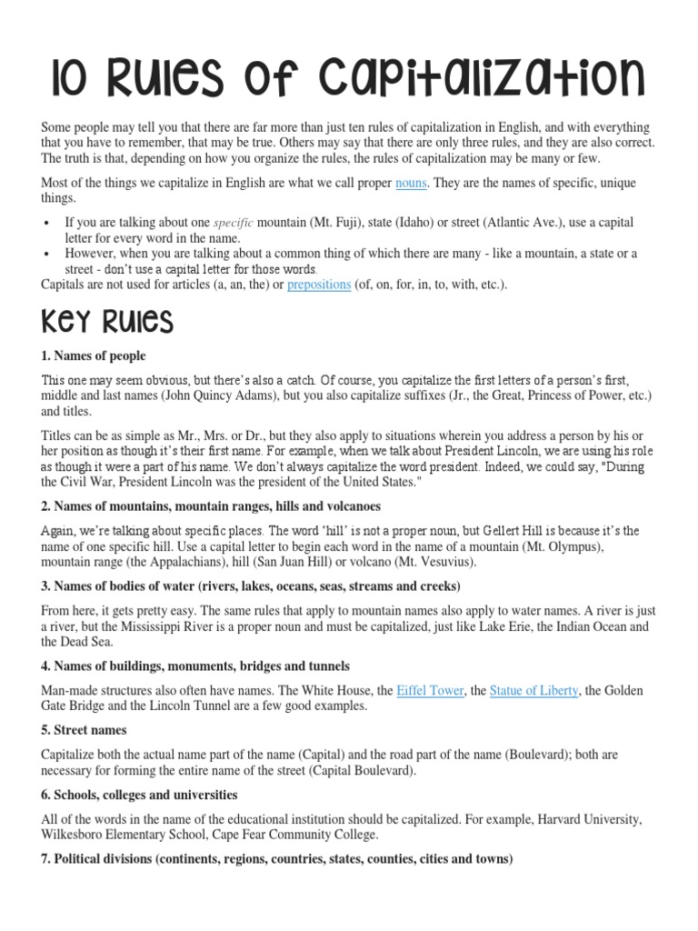 10 Rules of Capitalization | Linguistics | Grammar